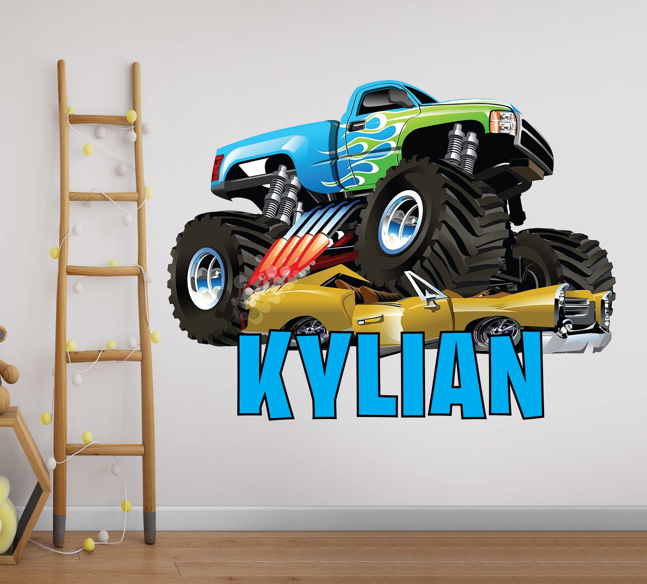 Kids Name Wall Decor - Monster Truck Decal - Custom Name Wall Decals - Boys Room Decor- Personalized Monster Truck Wall Art