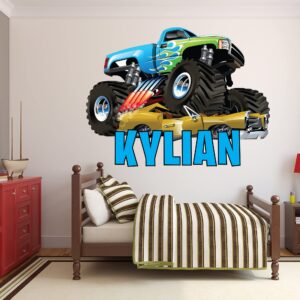 Kids Name Wall Decor - Monster Truck Decal - Custom Name Wall Decals - Boys Room Decor- Personalized Monster Truck Wall Art