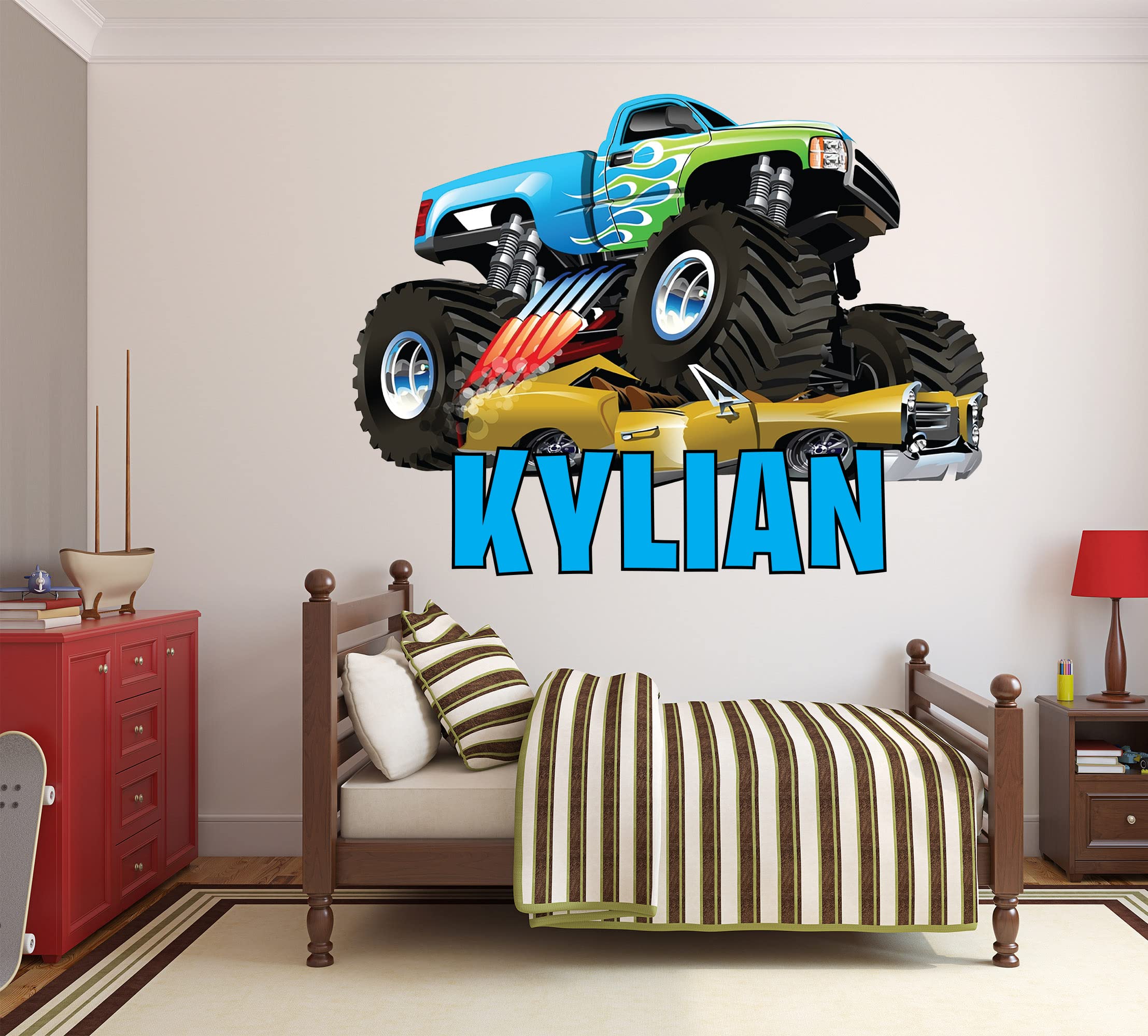 Kids Name Wall Decor - Monster Truck Decal - Custom Name Wall Decals - Boys Room Decor- Personalized Monster Truck Wall Art