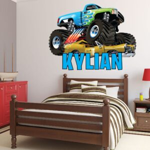 Kids Name Wall Decor - Monster Truck Decal - Custom Name Wall Decals - Boys Room Decor- Personalized Monster Truck Wall Art