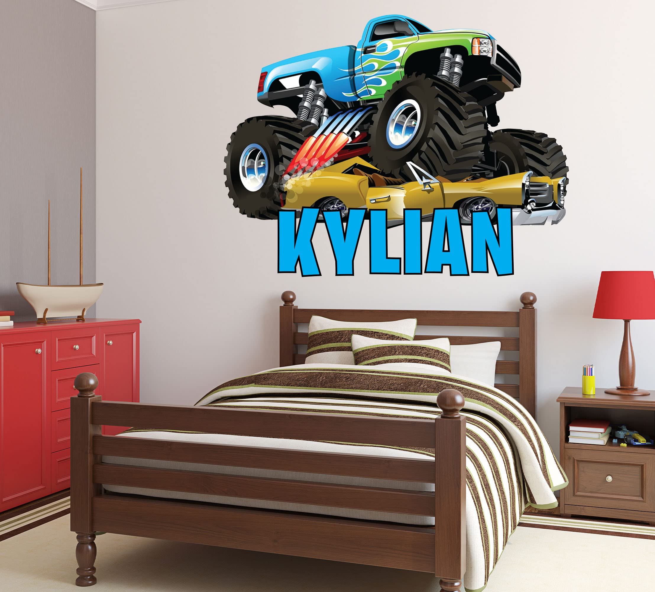 Kids Name Wall Decor - Monster Truck Decal - Custom Name Wall Decals - Boys Room Decor- Personalized Monster Truck Wall Art