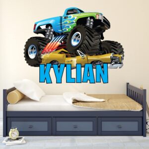 Kids Name Wall Decor - Monster Truck Decal - Custom Name Wall Decals - Boys Room Decor- Personalized Monster Truck Wall Art