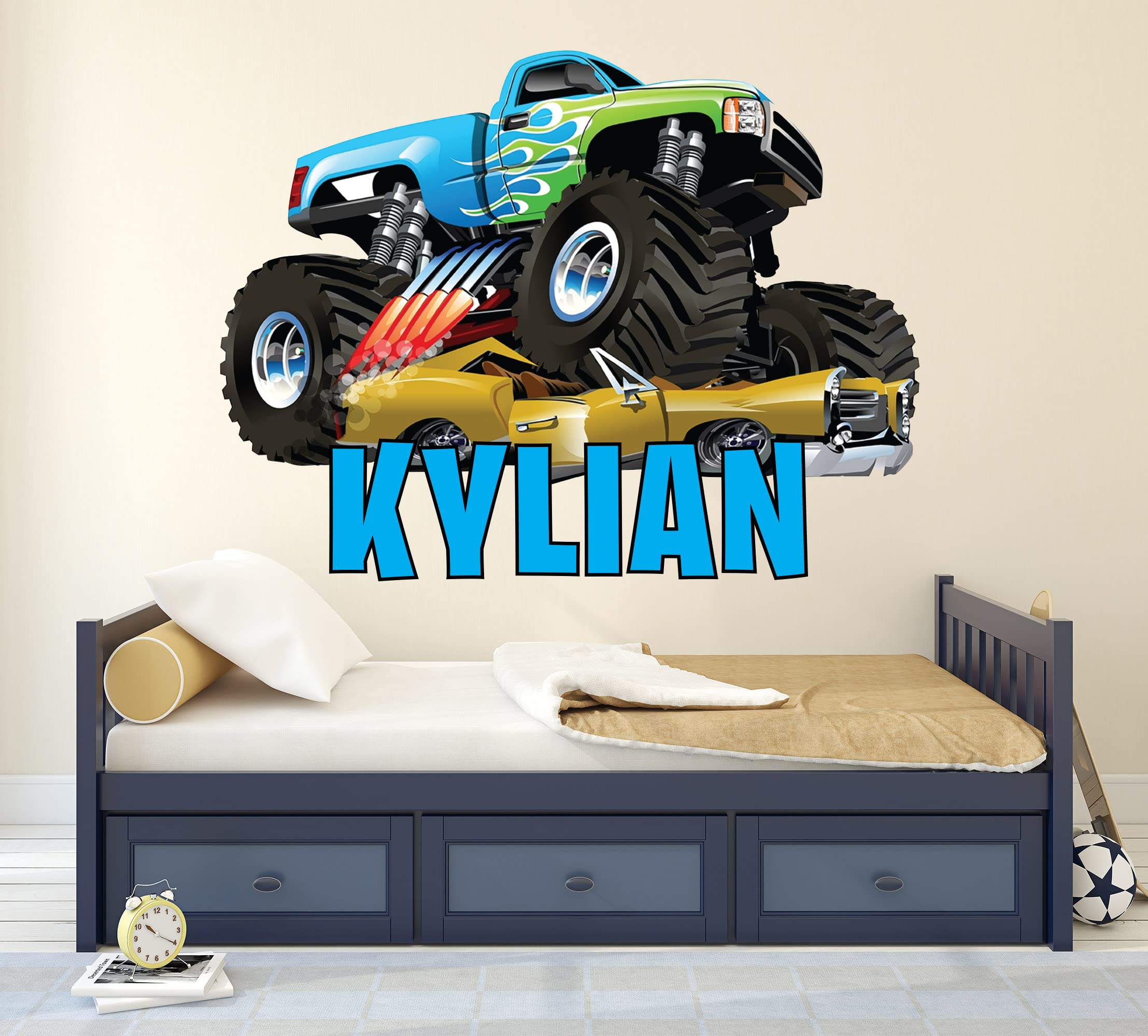 Kids Name Wall Decor - Monster Truck Decal - Custom Name Wall Decals - Boys Room Decor- Personalized Monster Truck Wall Art