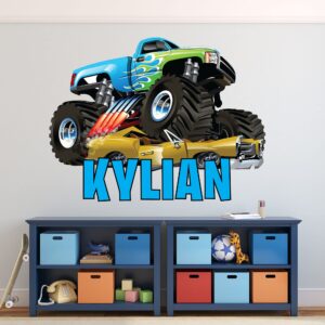 Kids Name Wall Decor - Monster Truck Decal - Custom Name Wall Decals - Boys Room Decor- Personalized Monster Truck Wall Art