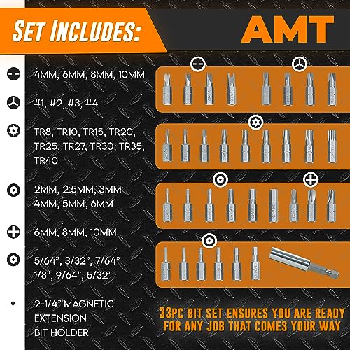 AMERICAN MUTT TOOLS 33pc Security Bit Set – Includes Security Torx, Metric and SAE Hex, Torq, Spanner Bit Set and Triwing – Security Torx Bit Set, Tamper Proof Torx Bit Set, Security Screwdriver Set