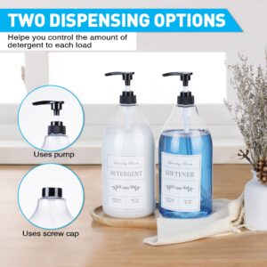 Laundry Detergent Dispenser Bottle -2 Half Gallon Plastic Liquid Laundry Soap Dispenser for Laundry Room Organization & Decor, With Label&Bamboo Tray