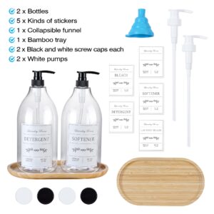 Laundry Detergent Dispenser Bottle -2 Half Gallon Plastic Liquid Laundry Soap Dispenser for Laundry Room Organization & Decor, With Label&Bamboo Tray