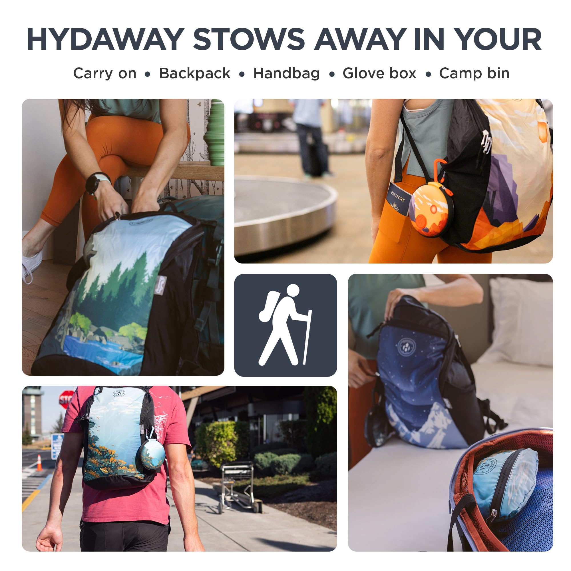 HYDAWAY Collapsible Backpack for Travel - 15L I Lightweight Packable Daypack for Backpacking, Work & Traveling I Adjustable, Foldable, Water Resistant Hiking Day Pack for Men, Women and Kids