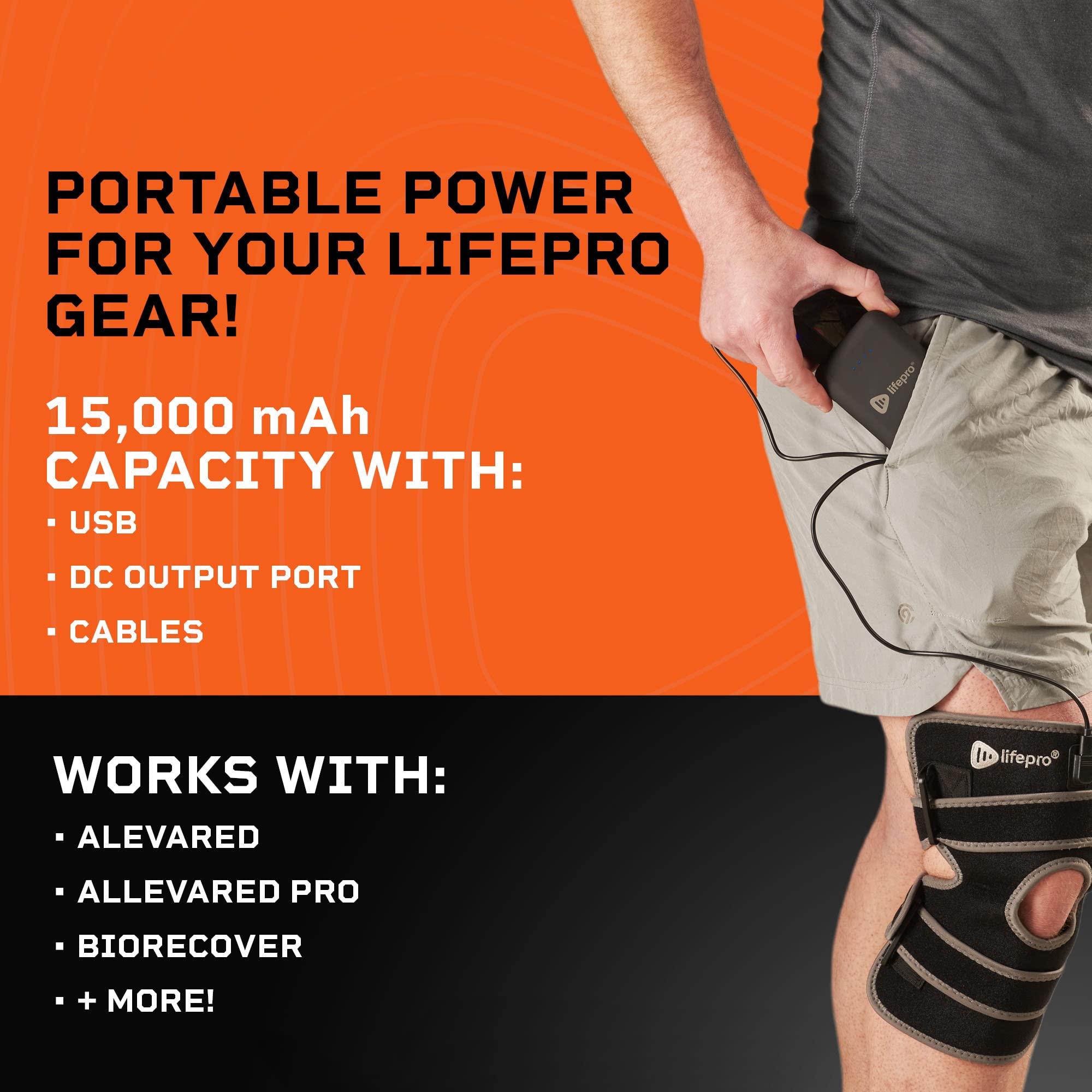 LifePro Portable Powerbank for AllevaRed, AllevaRed Pro, & BioRecover - Long-Lasting 15,000 mAh Compact Battery Pack with USB 3.0 & Special 12V DC Output Port for Use with Your Wellness Gear!