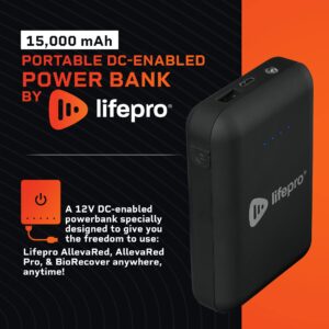 LifePro Portable Powerbank for AllevaRed, AllevaRed Pro, & BioRecover - Long-Lasting 15,000 mAh Compact Battery Pack with USB 3.0 & Special 12V DC Output Port for Use with Your Wellness Gear!