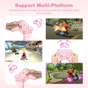 PXN 9607X Wireless Switch Pro Controller, Dual Shock Gamepad Joystick Support NFC, Turbo, Wake-up, Gyro Axis, Vibration Hall Effect Joysticks for Switch/Lite/OLED & PC & iOS (Pink)