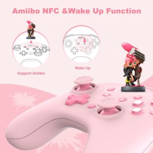 PXN 9607X Wireless Switch Pro Controller, Dual Shock Gamepad Joystick Support NFC, Turbo, Wake-up, Gyro Axis, Vibration Hall Effect Joysticks for Switch/Lite/OLED & PC & iOS (Pink)