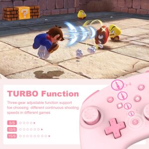 PXN 9607X Wireless Switch Pro Controller, Dual Shock Gamepad Joystick Support NFC, Turbo, Wake-up, Gyro Axis, Vibration Hall Effect Joysticks for Switch/Lite/OLED & PC & iOS (Pink)