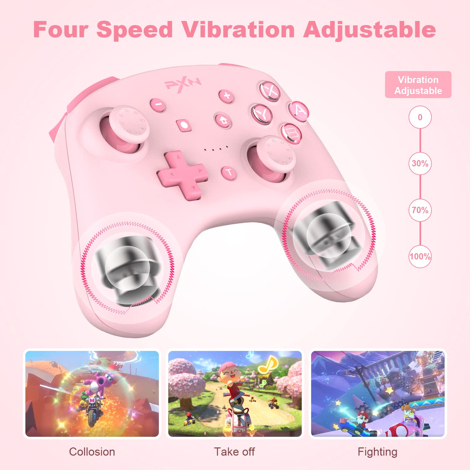 PXN 9607X Wireless Switch Pro Controller, Dual Shock Gamepad Joystick Support NFC, Turbo, Wake-up, Gyro Axis, Vibration Hall Effect Joysticks for Switch/Lite/OLED & PC & iOS (Pink)