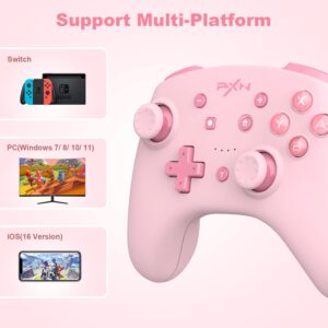 PXN 9607X Wireless Switch Pro Controller, Dual Shock Gamepad Joystick Support NFC, Turbo, Wake-up, Gyro Axis, Vibration Hall Effect Joysticks for Switch/Lite/OLED & PC & iOS (Pink)