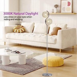 Crystal Floor Lamp, Elegant Standing Lamp, Modern Floor Lamp Chrome Finish Tall Pole Lamp, Modern Standing Lamp with On/Off Foot Switch for Living Room, Girl Bedroom, Dresser, Office, E26 Base