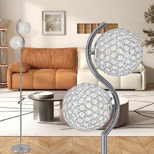 crystal floor lamp, elegant standing lamp, modern floor lamp chrome finish tall pole lamp, modern standing lamp with on/off foot switch for living room, girl bedroom, dresser, office, e26 base