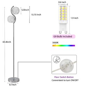 Crystal Floor Lamp, Elegant Standing Lamp, Modern Floor Lamp Chrome Finish Tall Pole Lamp, Modern Standing Lamp with On/Off Foot Switch for Living Room, Girl Bedroom, Dresser, Office, E26 Base