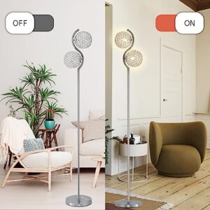 Crystal Floor Lamp, Elegant Standing Lamp, Modern Floor Lamp Chrome Finish Tall Pole Lamp, Modern Standing Lamp with On/Off Foot Switch for Living Room, Girl Bedroom, Dresser, Office, E26 Base