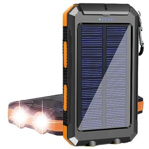 solar charger, 38800mah portable solar power bank for all cellphones, waterproof battery pack, outdoor external backup power charger dual usb 5v outputs/led flashlights, perfect for camping travel