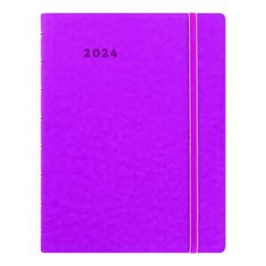 filofax weekly planner, 12 months, january to december, 2024, twin-wire binding, bilingual, 8.25" x 5.75", fuchsia (c1851403-24)