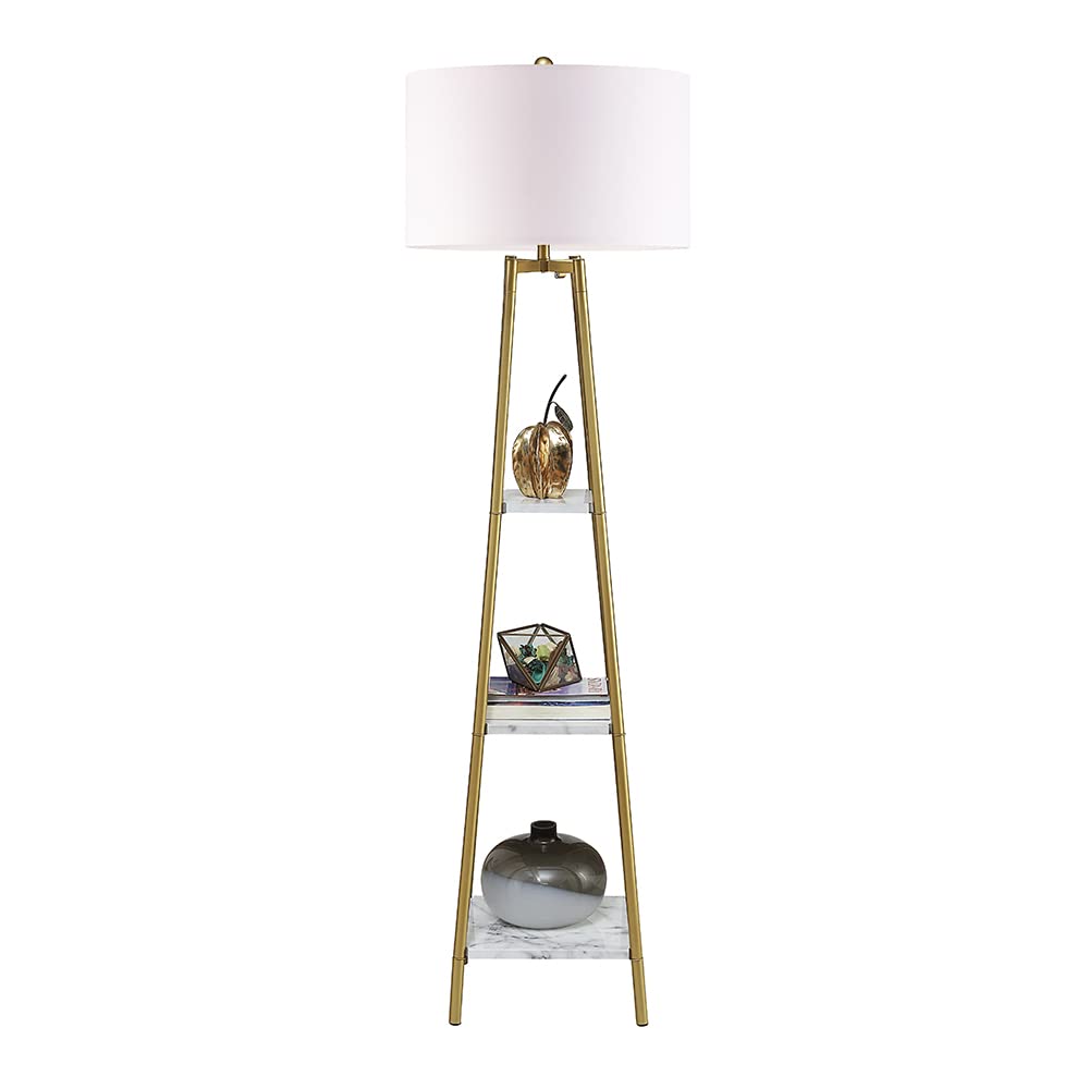 ROSEN GARDEN Floor Lamp, Standing Reading Light with Shelves and Gold Shade, Modern Tall Pole Lamp, Accent Furniture Décor Lighting for Living Room, Bedrooms (Gold, White Shade)