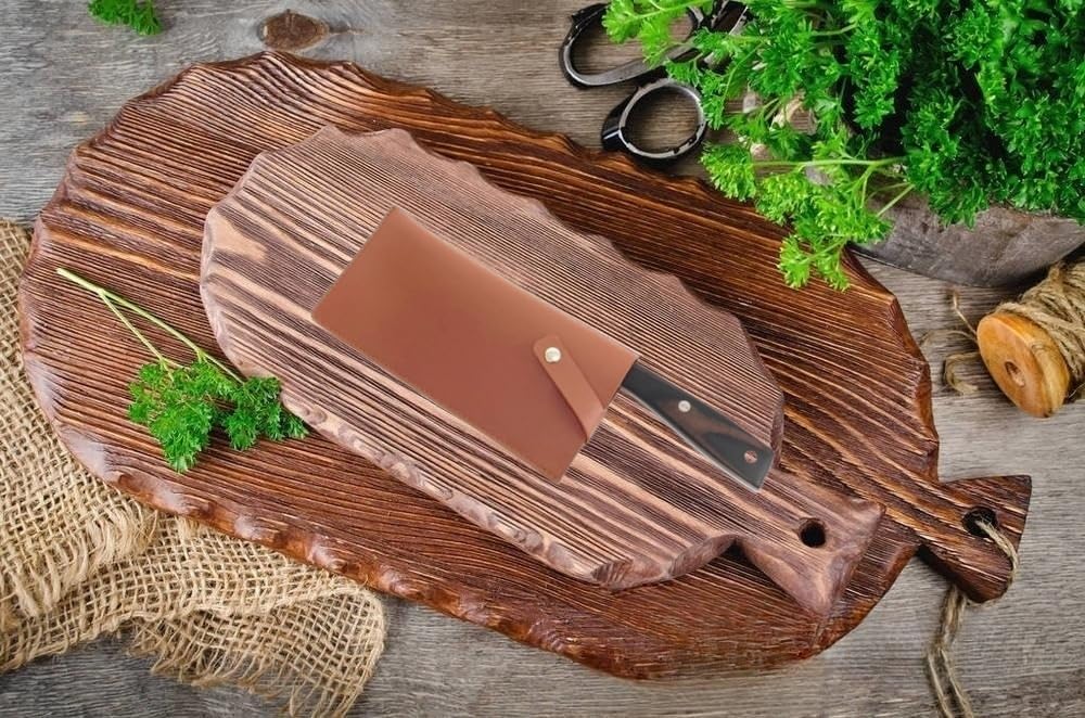 Sanseenia PU Leather Knife Sheath, Durable Meat Cleaver Sheath, Waterproof Chef Knife Edge Guards & Cleaver Covers, Kitchen Wide Knife Protectors (Light Orange)