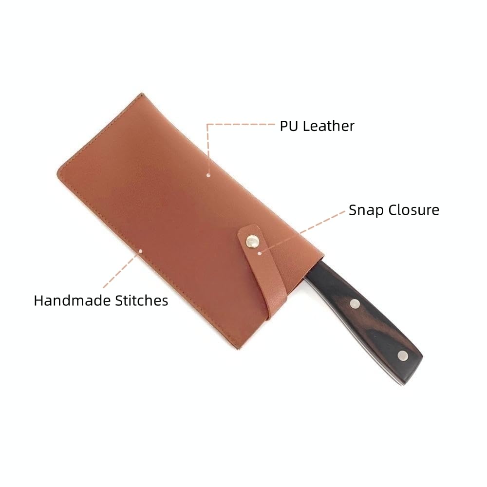 Sanseenia PU Leather Knife Sheath, Durable Meat Cleaver Sheath, Waterproof Chef Knife Edge Guards & Cleaver Covers, Kitchen Wide Knife Protectors (Light Orange)