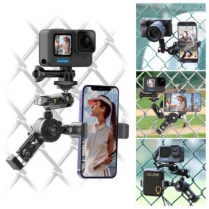 ulanzi cm010 fence mount for mevo, gopro, iphone, phone, akaso, dji osmo action, insta360, mevo start for baseball softball tennis recording, cameras net chain link fence clip mount holder