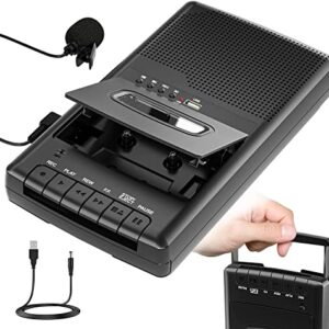 Portable Cassette Player Recorder with Stand-Alone Microphone, Walkman Tape Cassettes Converter MP3 with USB Player, Captures USB Stick Audio Files, Built-in Speaker/Retractable Handle/Headphone Jack