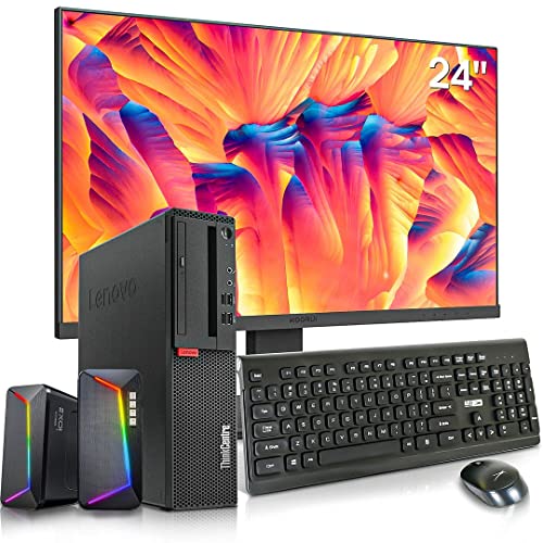 Lenovo Computer Desktop with Monitor 24 inch, Intel i7-6700 UP to 4.00GHz 16GB DDR4 New M.2 1TB NVMe SSD Wireless Keyboard & Mouse & Speakers Built in WiFi & BT Win10 Pro(Renewed)