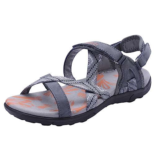 Harssidanzar Women's Sandals Walking Sandals Outdoor Sandals With Strap Adjustable Beach Sandals Casual Hiking SL257US,Grey,Size 7.5