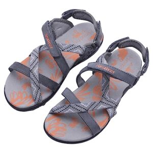 Harssidanzar Women's Sandals Walking Sandals Outdoor Sandals With Strap Adjustable Beach Sandals Casual Hiking SL257US,Grey,Size 7.5