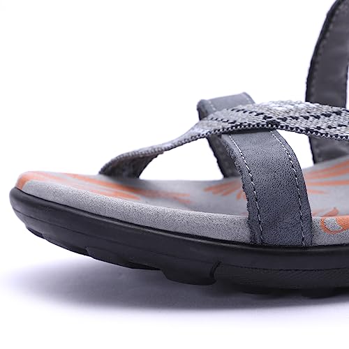 Harssidanzar Women's Sandals Walking Sandals Outdoor Sandals With Strap Adjustable Beach Sandals Casual Hiking SL257US,Grey,Size 7.5