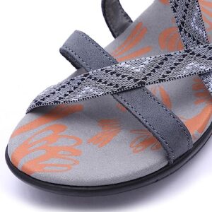 Harssidanzar Women's Sandals Walking Sandals Outdoor Sandals With Strap Adjustable Beach Sandals Casual Hiking SL257US,Grey,Size 7.5