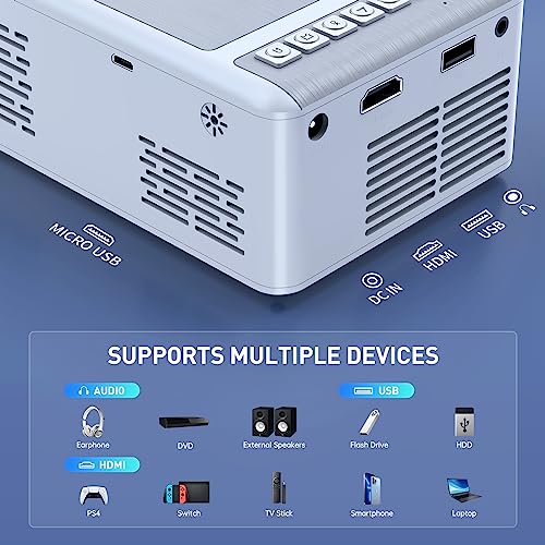 Mini Projector, Portable Outdoor Movie Projector 1080P Supported, Home Theater Video Projector Compatible with iOS/Android/TV Stick/HDMI/USB/PC/Laptop