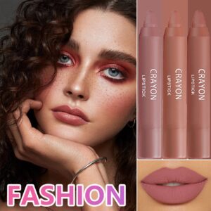 DuoZeng 3 Pcs Nude Crayon Lipstick Set,Matte Velvet Lipstick Lip Crayon Nourishing Non-Stick Cup Lip Stain Lip Gloss,Long-lasting Waterproof Lip Stick Lip Makeup for Women(Set B)