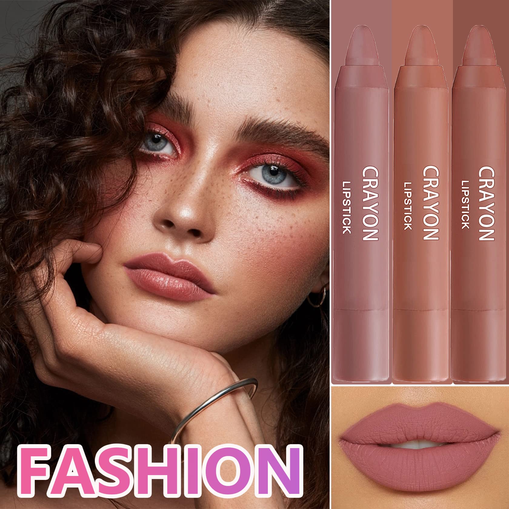 DuoZeng 3 Pcs Nude Crayon Lipstick Set,Matte Velvet Lipstick Lip Crayon Nourishing Non-Stick Cup Lip Stain Lip Gloss,Long-lasting Waterproof Lip Stick Lip Makeup for Women(Set B)