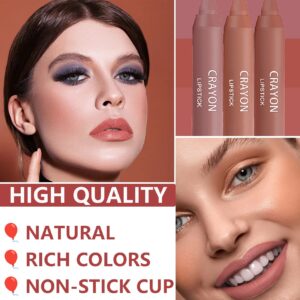 DuoZeng 3 Pcs Nude Crayon Lipstick Set,Matte Velvet Lipstick Lip Crayon Nourishing Non-Stick Cup Lip Stain Lip Gloss,Long-lasting Waterproof Lip Stick Lip Makeup for Women(Set B)