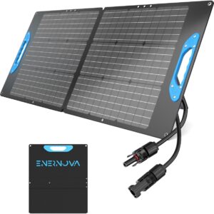 enernova 100w portable solar panel for solar generator, ip68 waterproof, foldable solar charger with female and male connectors, high-efficiency battery charger for outdoor camping van rv trip