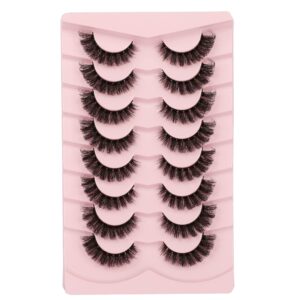 gmagictobo false eyelashes cat eye fluffy 3d mink lashes dramatic volume d curl russian strip lashes pack wispy fake eyelashes 8 pairs