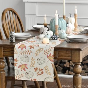 Artoid Mode Orange Pumpkins Fall Maple Leaves Fall Table Runner, Seasonal Autumn Kitchen Dining Table Decoration for Home Party Decor 13x72 Inch