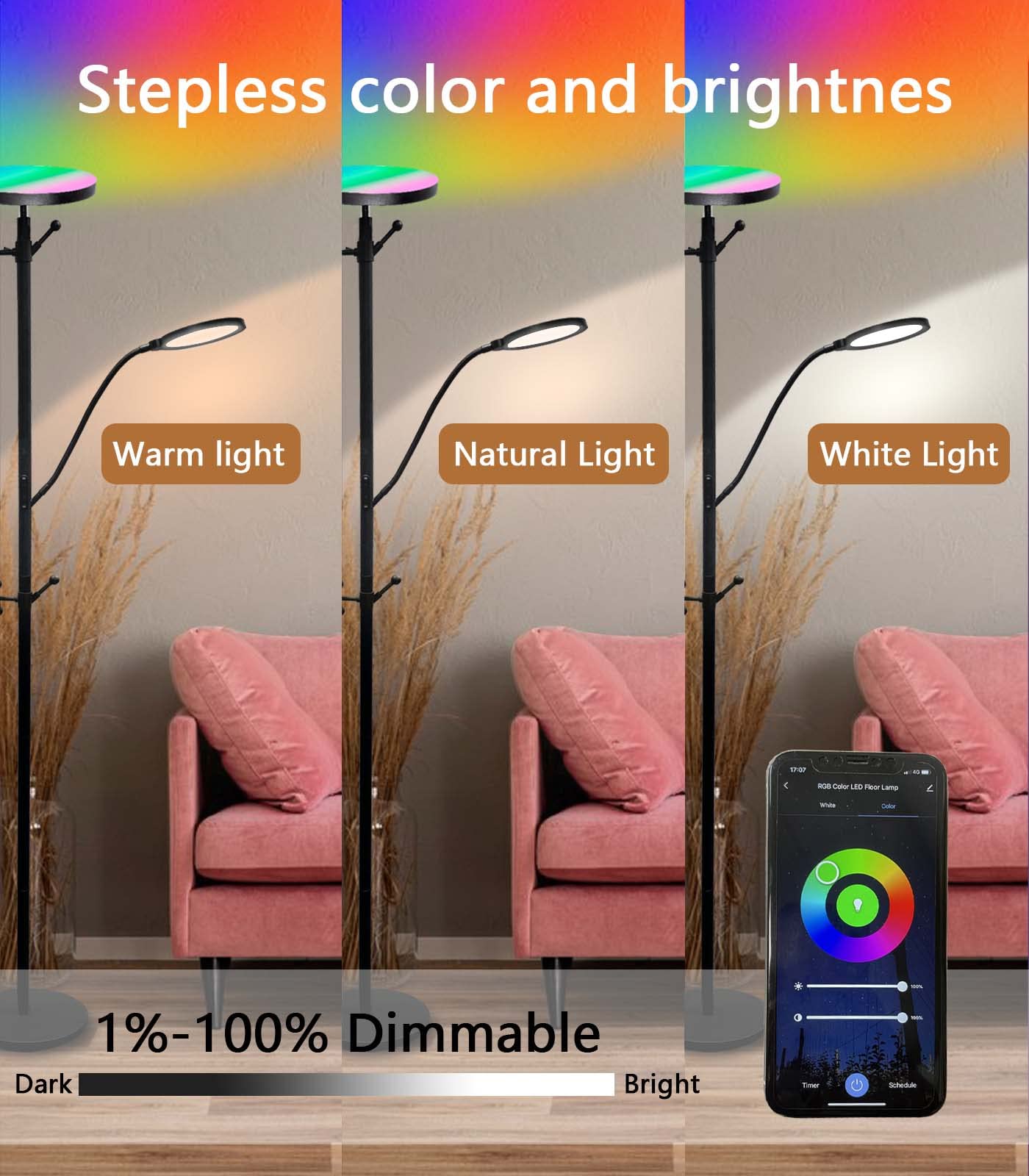 RGB Smart Floor Lamp , living room lamp,clothes and hat lamp, LED floor lamp Sky Main Light and Side Reading Lamp,standing lamp, Tall Lamp with Remote & Touch &APP Control for Living Room Bedroom