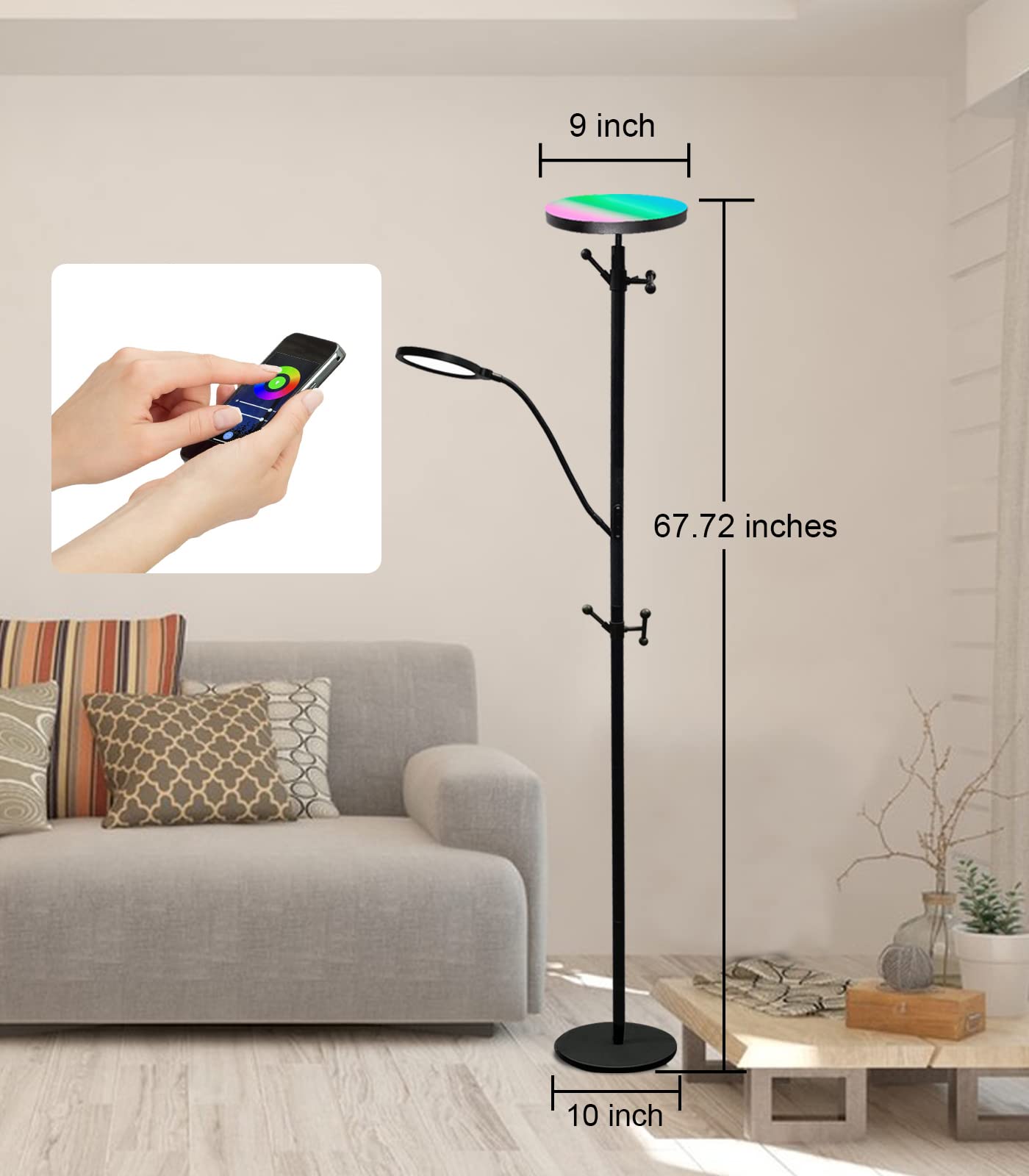 RGB Smart Floor Lamp , living room lamp,clothes and hat lamp, LED floor lamp Sky Main Light and Side Reading Lamp,standing lamp, Tall Lamp with Remote & Touch &APP Control for Living Room Bedroom