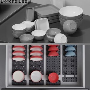 AEARY Pegboard Drawer Organizer for Kitchen Cabinet, Plate Organizers for Cabinets, Adjustable Cupboard Pegboard Tray, Dish Racks Bowl Drying Racks, Expandable Plate Holders Storage (2pcs, Black)