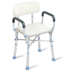 oasisspace shower chair with back 500lbs - heavy duty shower seat with handles for handicap, disabled, seniors & elderly, adjustable medical bathroom chair for inside shower