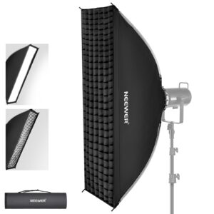 neewer 12"x47"/30x120cm rectangular softbox quick set up quick folding, with diffusers/beam grid/bag, compatible with aputure 120d godox sl60w neewer rgb cb60 and other bowens mount lights, sf30120q