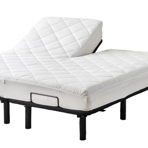 Kingnex Split Top King Mattress Topper for Adjustable Bed with Upper Flex Fluffy Matress Cover Quilted Fitted Mattress Pad with Elastic Pocket 32-34 Split from Head