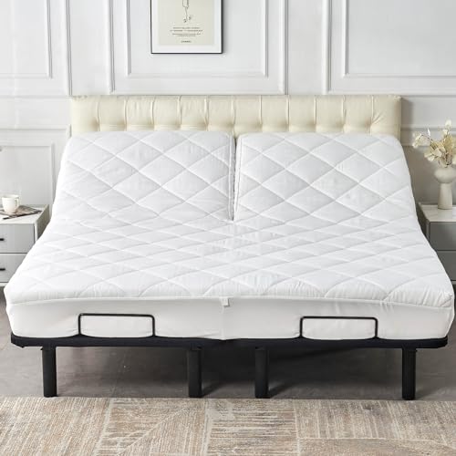 Kingnex Split Top King Mattress Topper for Adjustable Bed with Upper Flex Fluffy Matress Cover Quilted Fitted Mattress Pad with Elastic Pocket 32-34 Split from Head