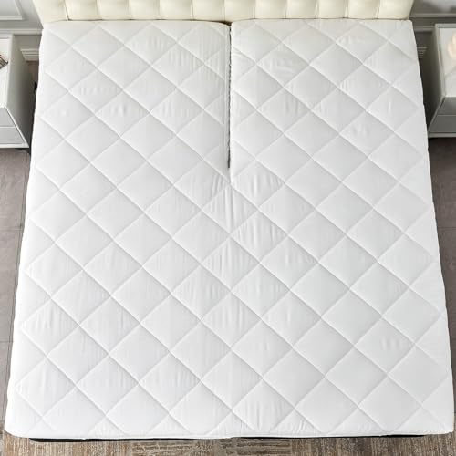 Kingnex Split Top King Mattress Topper for Adjustable Bed with Upper Flex Fluffy Matress Cover Quilted Fitted Mattress Pad with Elastic Pocket 32-34 Split from Head